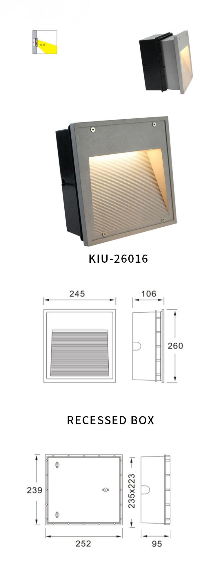 Invisible grey square shaped recessed LED light with horizontally ...